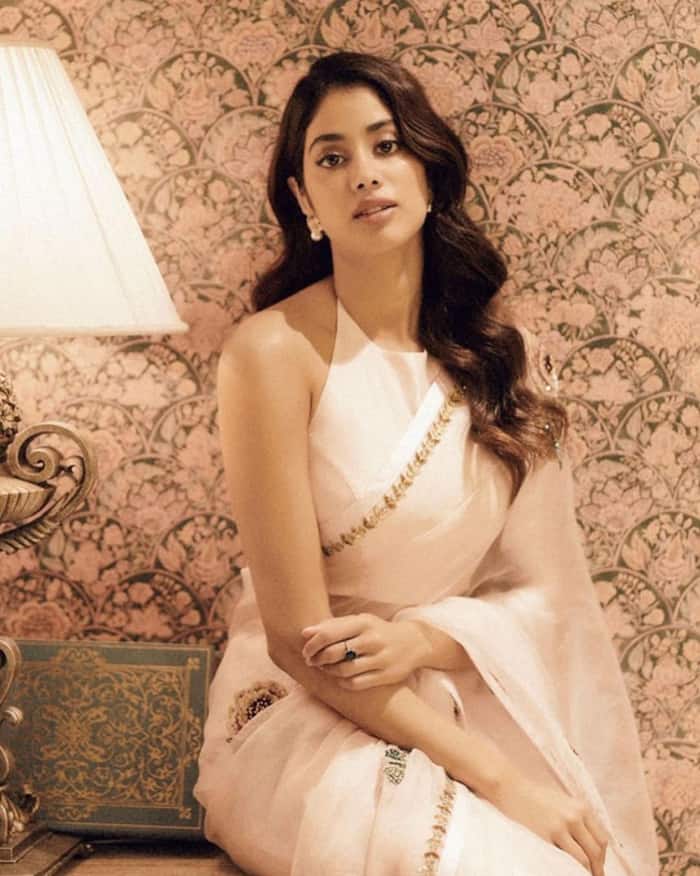 Jahnvi Kapoor Makes Vintage Look Cool in Blush Pink Saree And Halter Neck Blouse For Rs 35K | PHOTOS