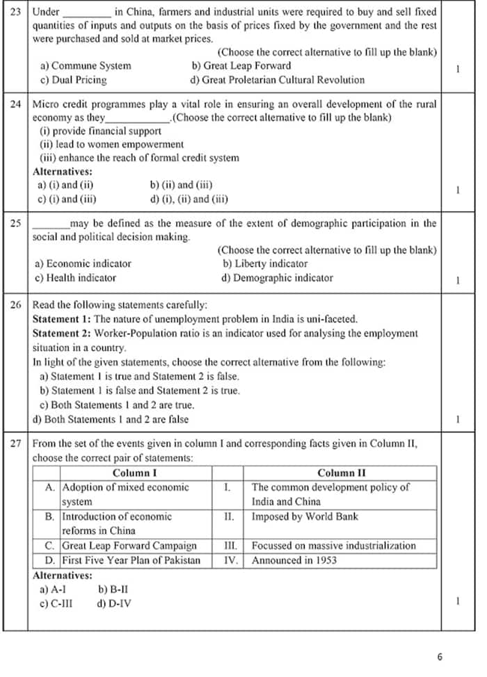 CBSE Class 12th Economics Sample Paper 2023-24 And Marking Scheme ...