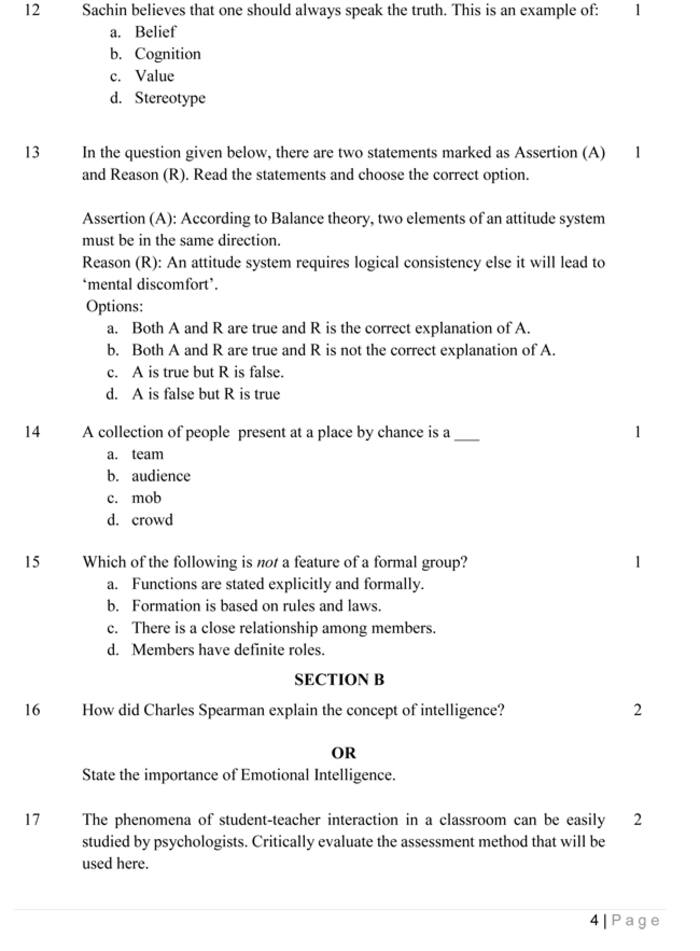 CBSE Class 12th Psychology Sample Paper 2023-24. See PHOTOS HERE CBSE Class 12th Psychology Sample Paper 2023-24. See PHOTOS HERE