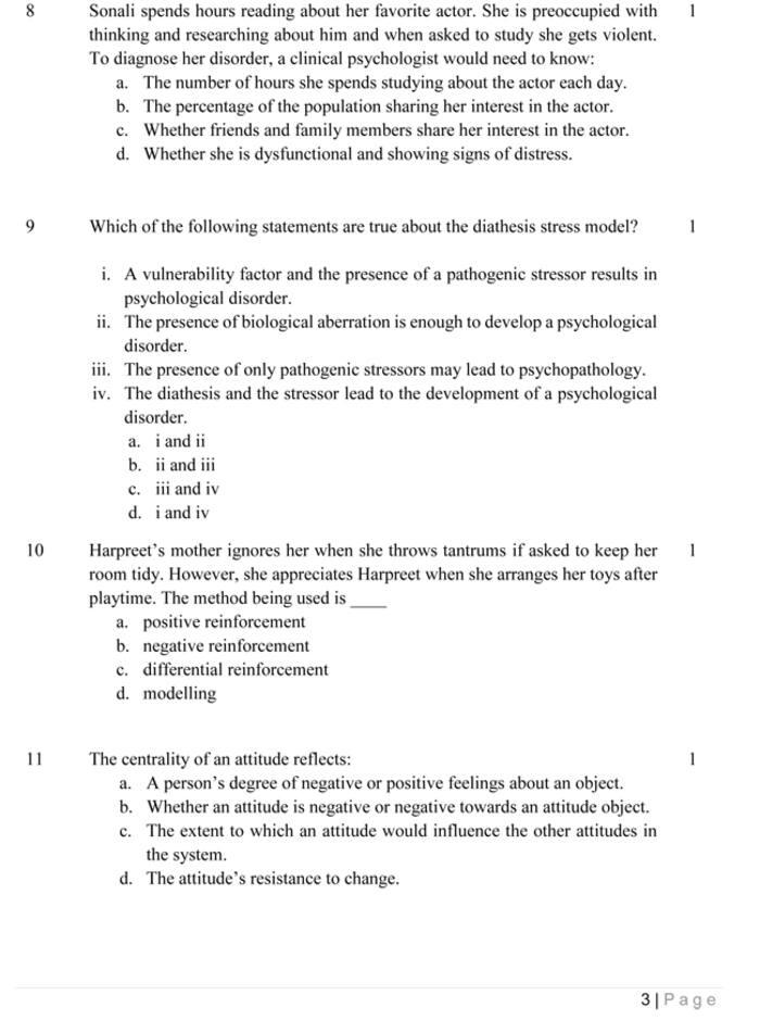 CBSE Class 12th Psychology Sample Paper 2023-24. See PHOTOS HERE CBSE Class 12th Psychology Sample Paper 2023-24. See PHOTOS HERE