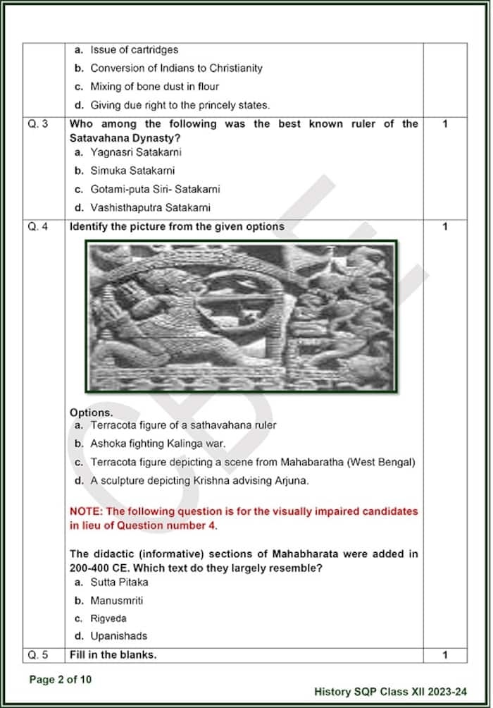CBSE Class 12 History Sample Paper 2023-24. See PHOTOS HERE