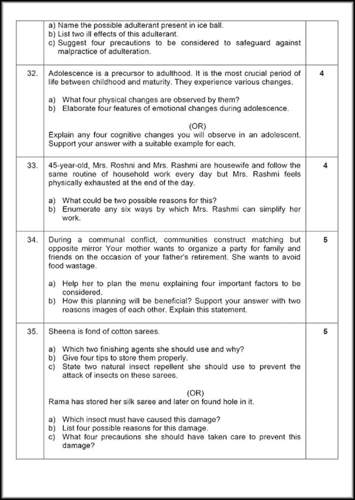 CBSE Class 10th Home Science Sample Paper 2023-24. See PHOTOS HERE
