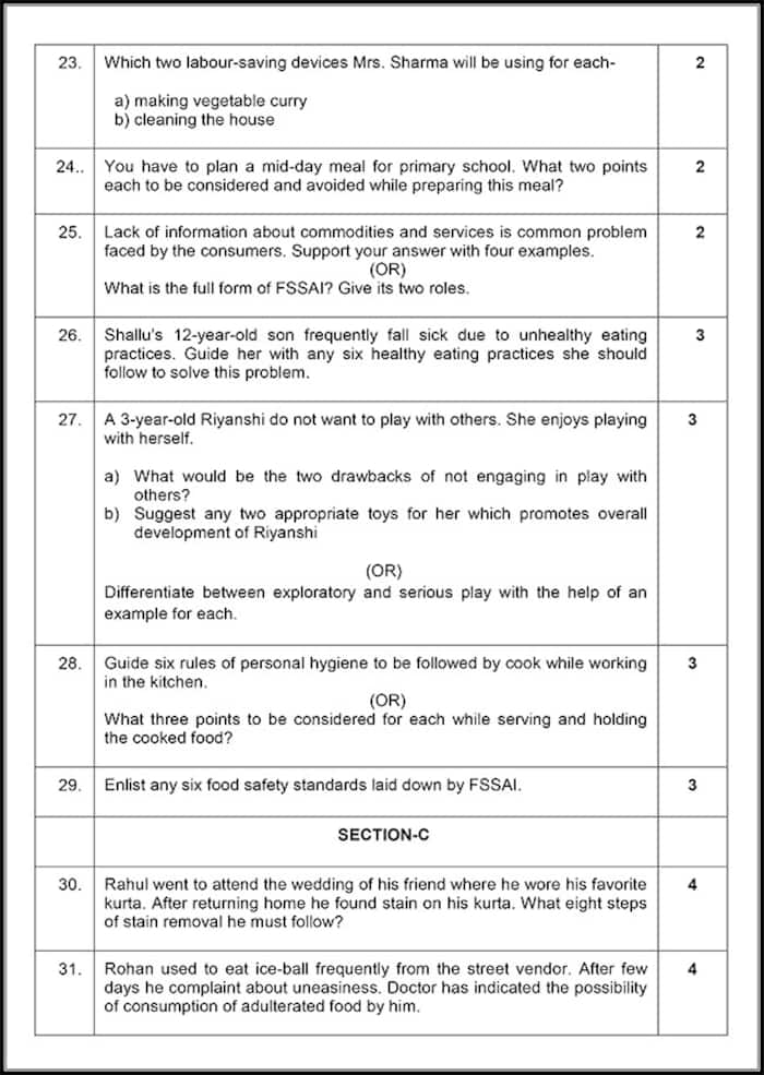 CBSE Class 10th Home Science Sample Paper 2023-24. See PHOTOS HERE