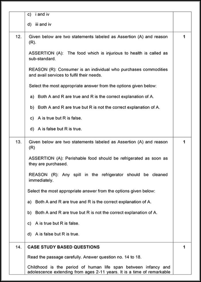 CBSE Class 10th Home Science Sample Paper 2023-24. See PHOTOS HERE