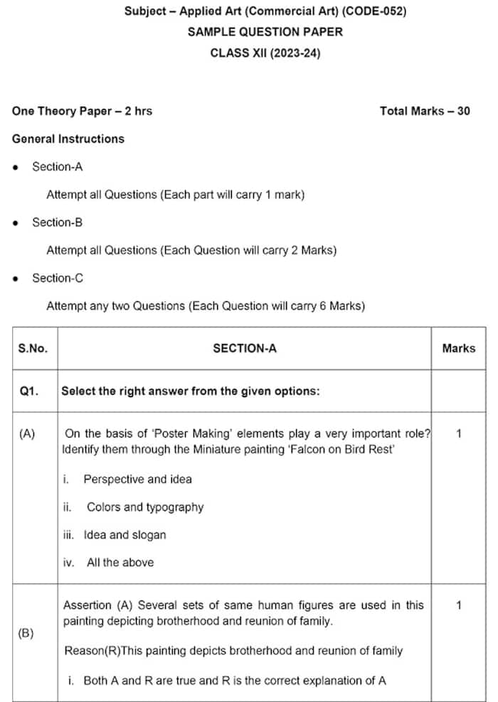 CBSE Class 12th Applied Art (Commercial Art) Sample Paper 2023-24. See ...