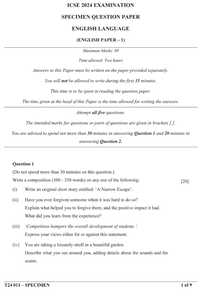 CISCE ICSE Class 10th English Language (English Paper– 1) Sample Paper ...