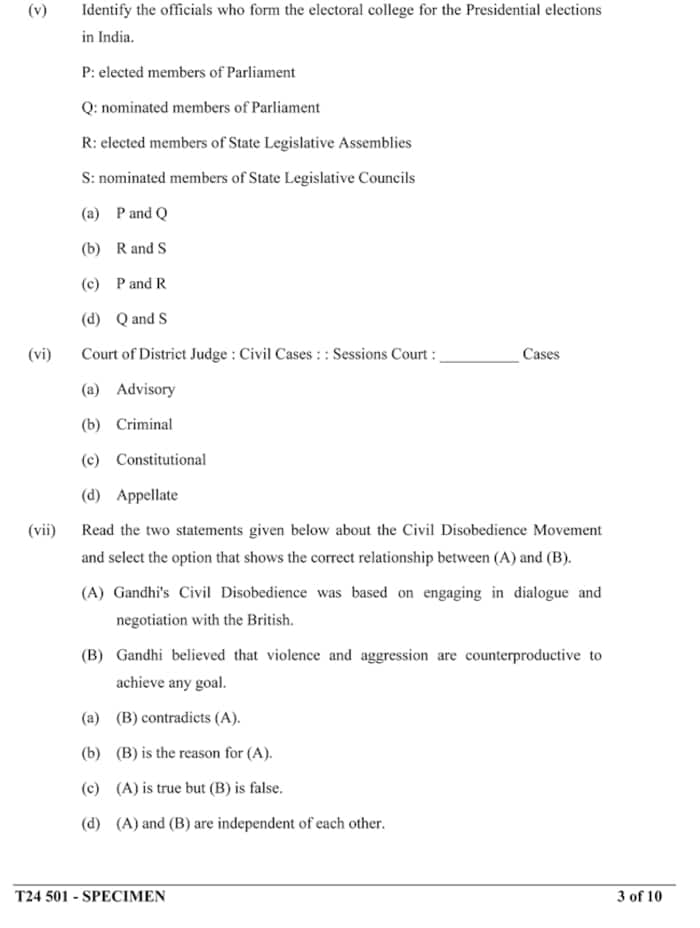 Cisce Icse Class 10th History And Civics Specimen Question Paper 2024