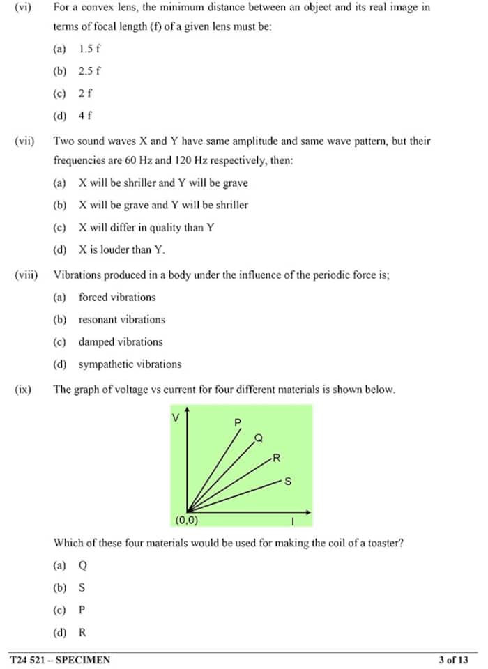 CISCE ICSE Class 10th Physics Specimen Question Paper 2024. See PHOTOS HERE