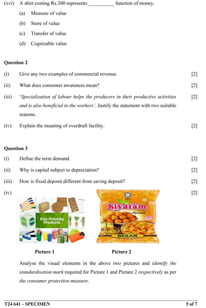 CISCE ICSE Class 10th ECONOMICS Specimen Question Paper 2024. See ...