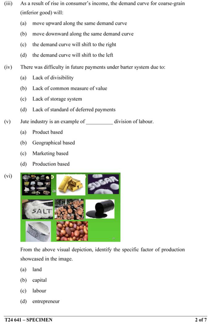 CISCE ICSE Class 10th ECONOMICS Specimen Question Paper 2024. See ...
