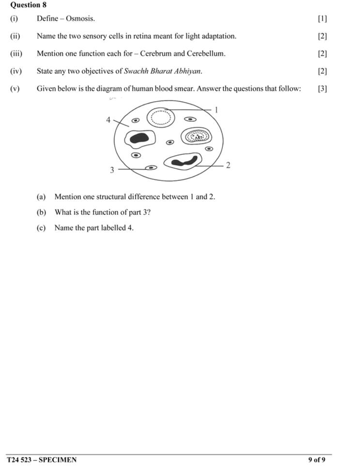CISCE ICSE Class 10th Biology Specimen Question Paper 2024. See PHOTOS HERE