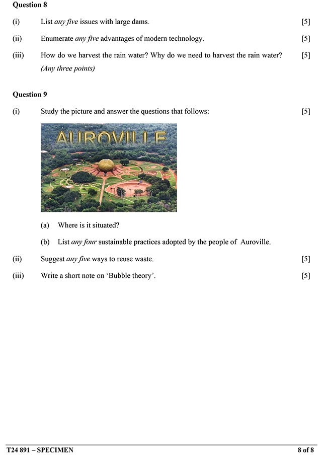 CISCE ICSE Class 10th Environmental Applications Specimen Question ...