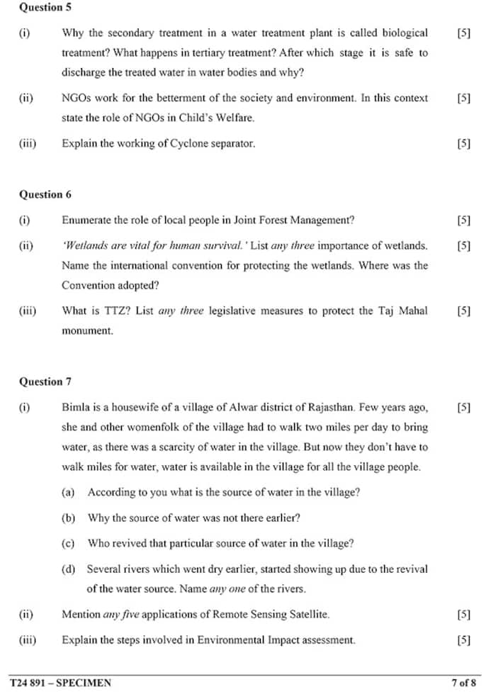 CISCE ICSE Class 10th Environmental Applications Specimen Question ...