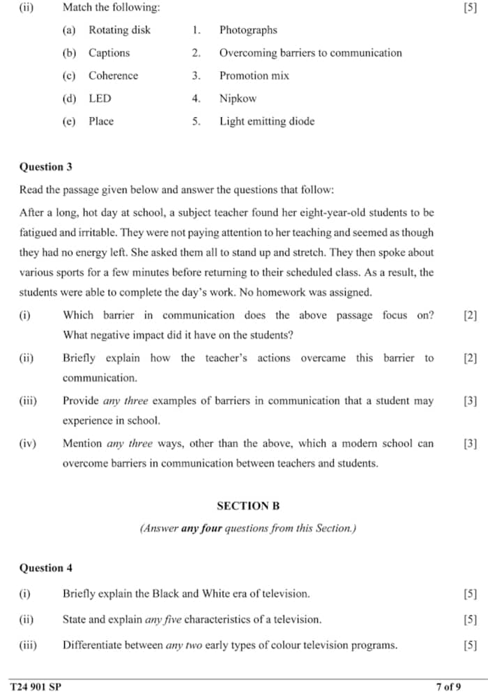 CISCE ICSE Class 10th Mass Media & Communication Specimen Question Paper 2024. See PHOTOS HERE