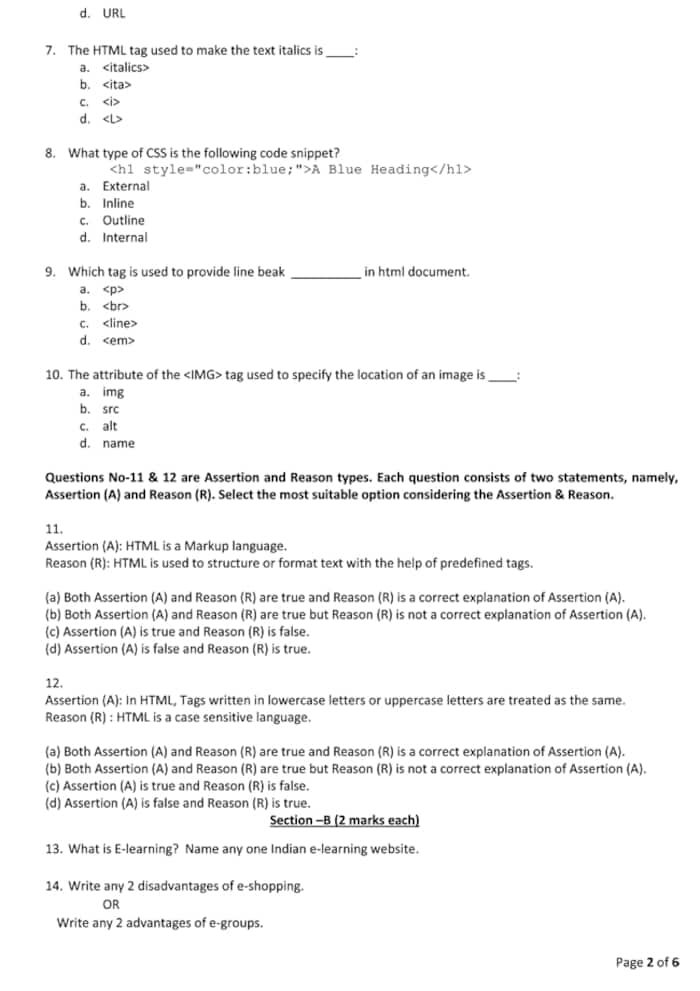 Cbse Class 10th Computer Applications Sample Paper 2022 23 See Photos Here 
