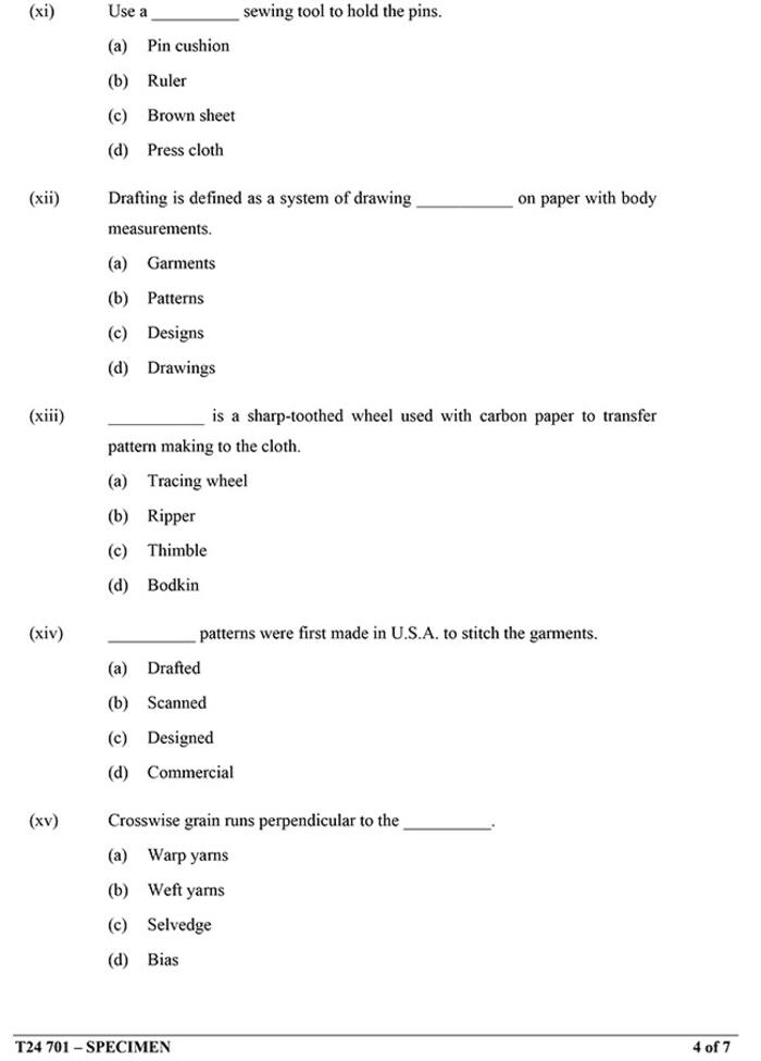 CISCE ICSE Class 12th Fashion Designing Specimen Question Paper 2024 ...