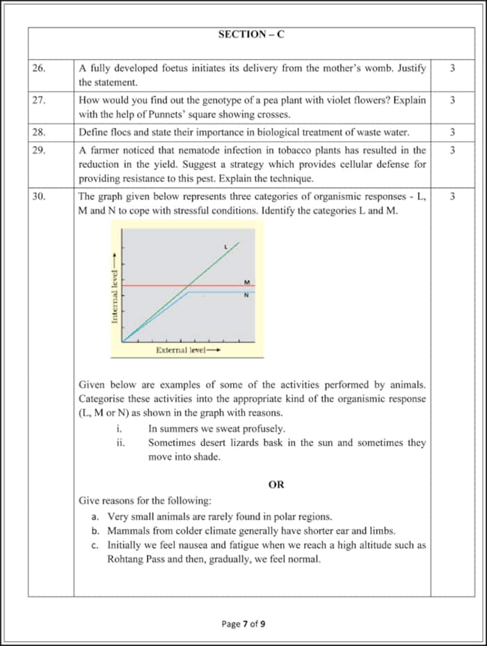 CBSE Class 12 Biology Sample Question Paper 2020-21