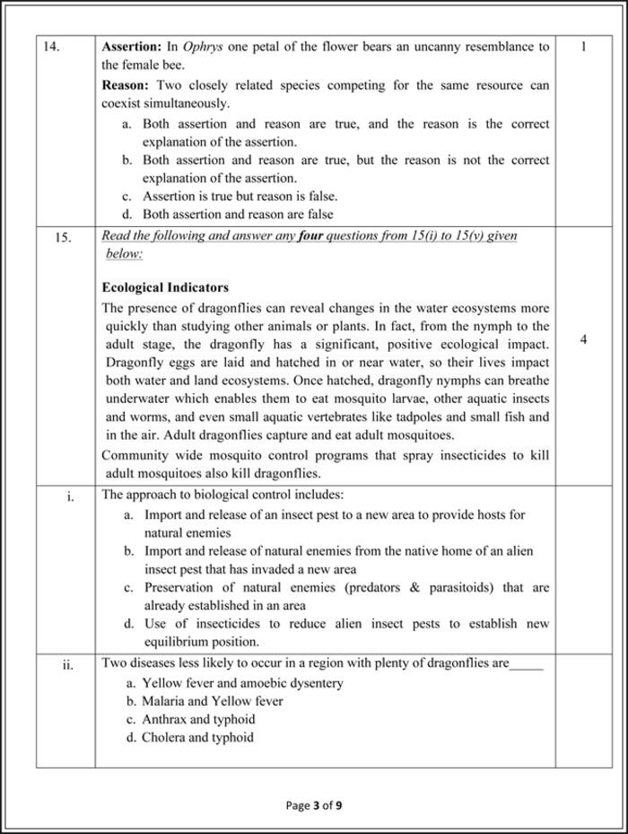CBSE Class 12 Biology Sample Question Paper 2020-21