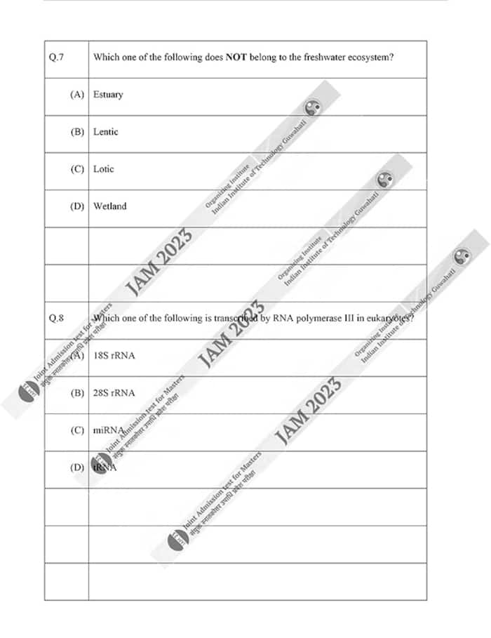 IIT JAM 2023 Biotechnology (BT) Question Papers