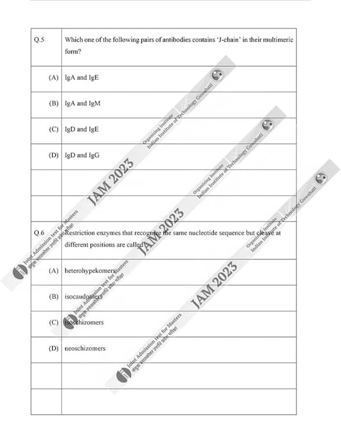 IIT JAM 2023 Biotechnology (BT) Question Papers