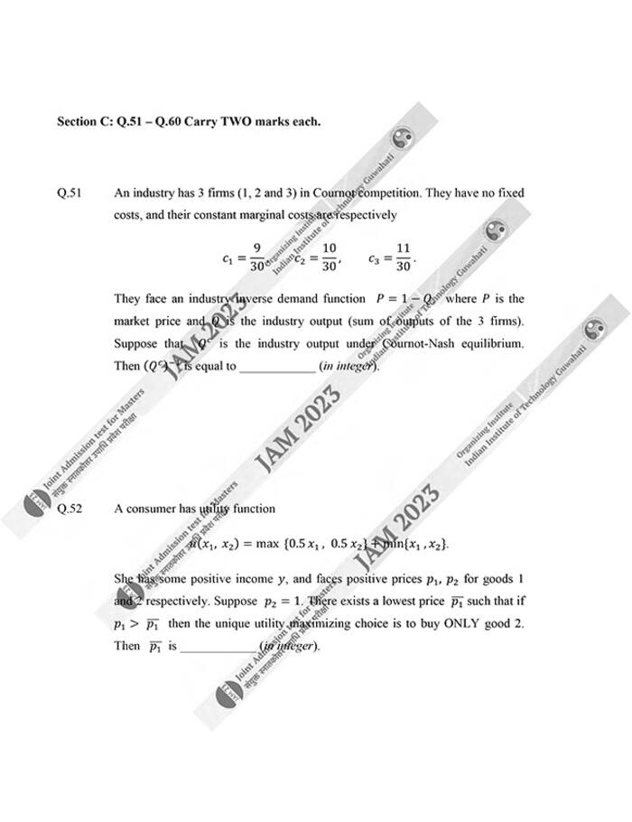 IIT JAM 2023 Economics (EN) Question Papers