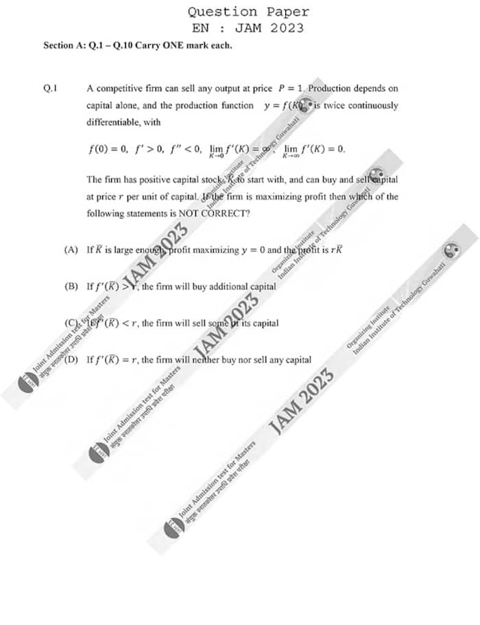 IIT JAM 2023 Economics (EN) Question Papers