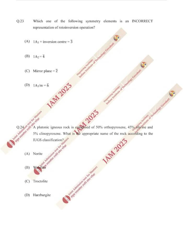 IIT JAM 2023 Geology (GG) Question Papers