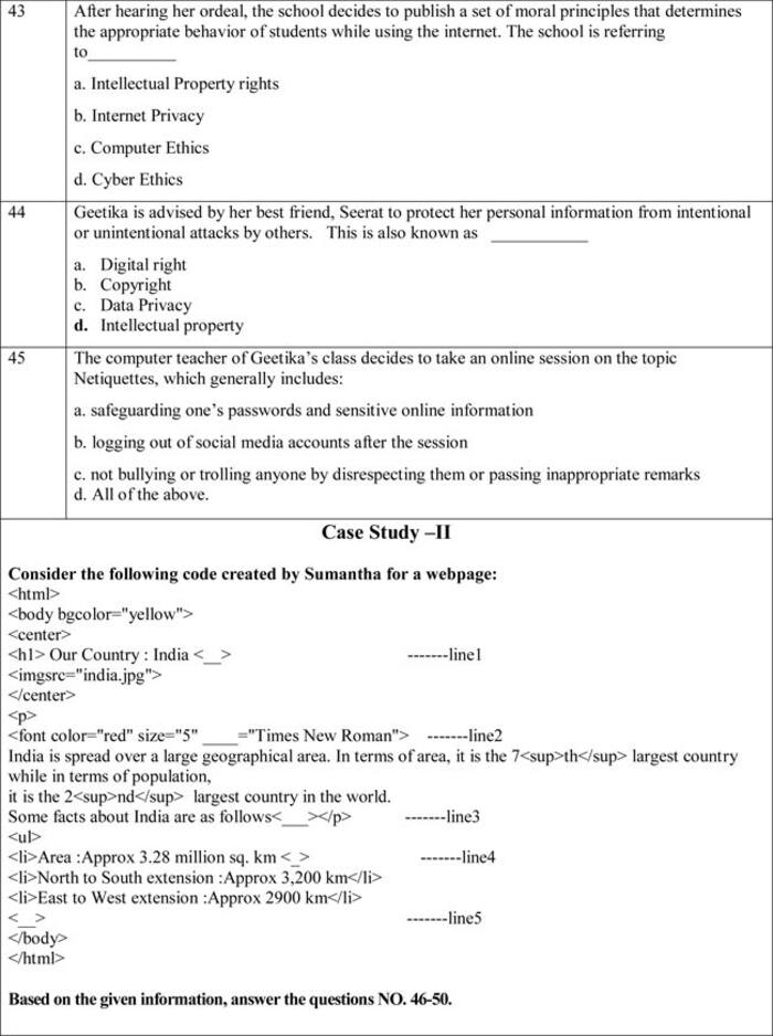 CBSE Class 10th Computer Applications Sample Question Paper (TERM – I ...