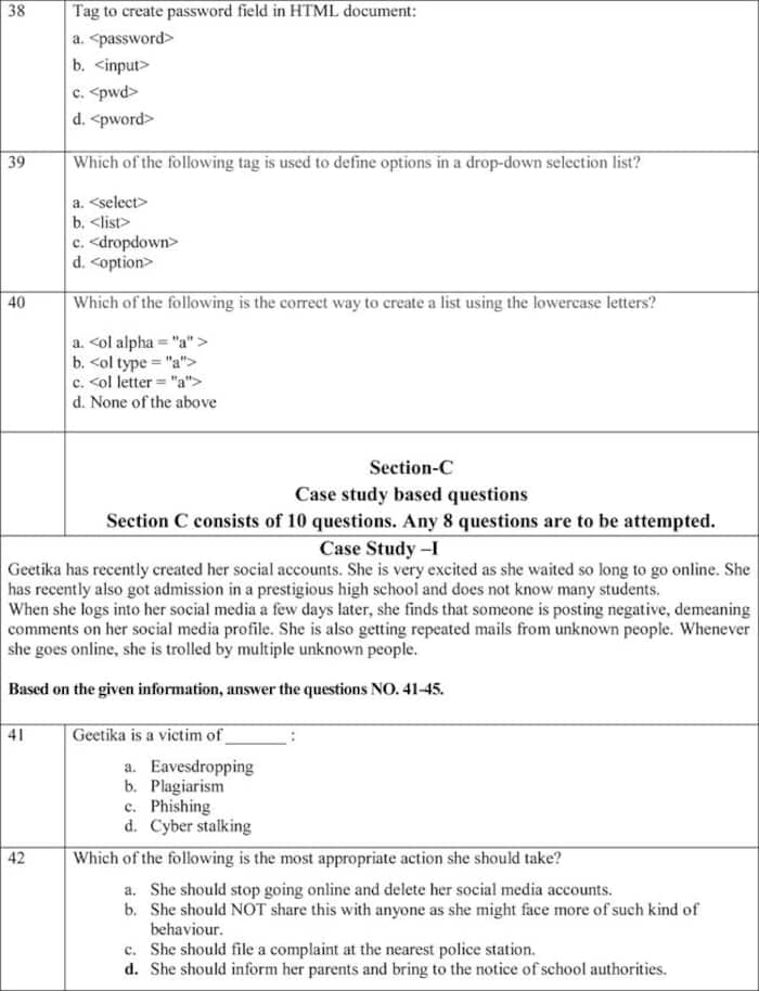 CBSE Class 10th Computer Applications Sample Question Paper (TERM – I ...