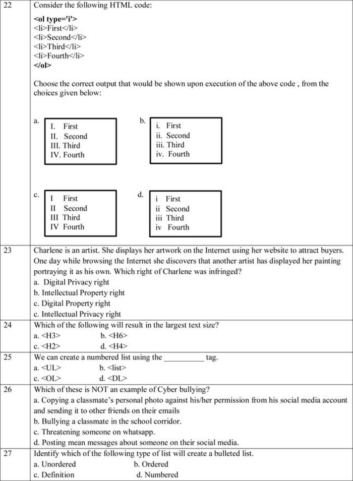 CBSE Class 10th Computer Applications Sample Question Paper (TERM – I ...