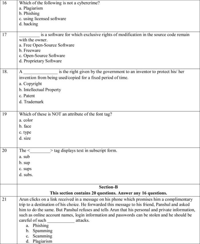 CBSE Class 10th Computer Applications Sample Question Paper (TERM – I ...