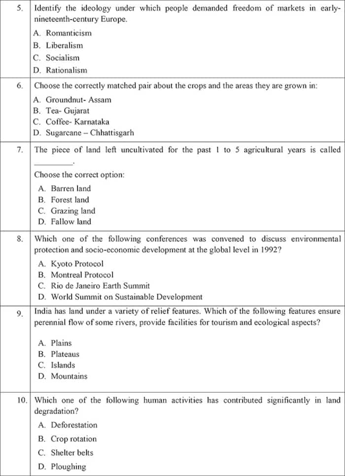 CBSE Class 10th Social Science Sample Question Paper (TERM – I) 2021-22