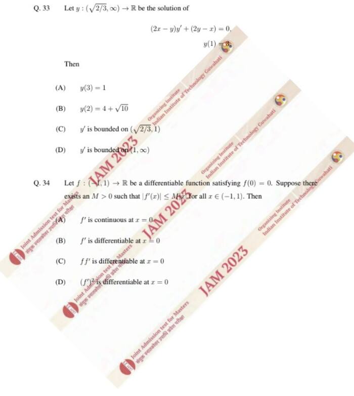 IIT JAM 2023 Mathematics (MA) Question Papers