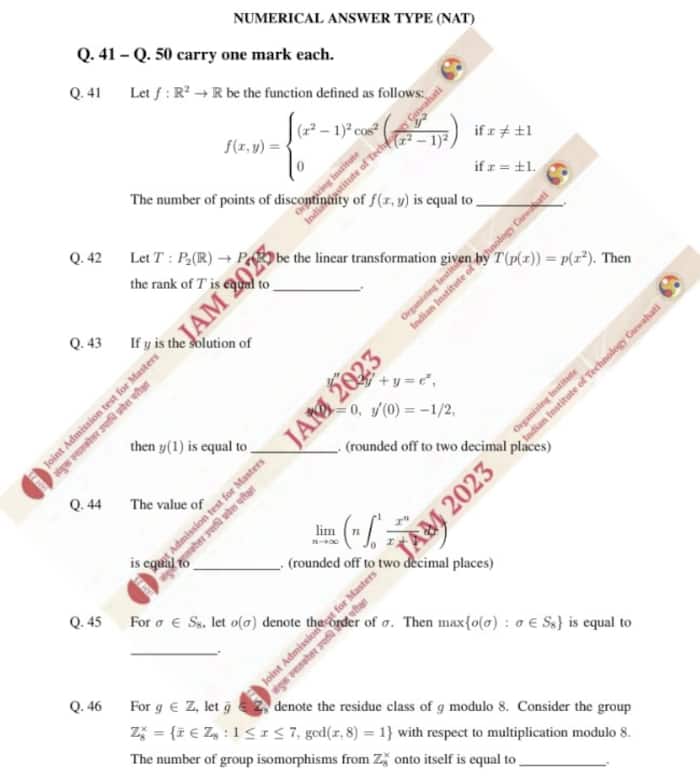 IIT JAM 2023 Mathematics (MA) Question Papers