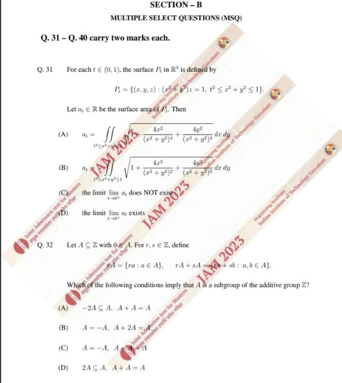 IIT JAM 2023 Mathematics (MA) Question Papers