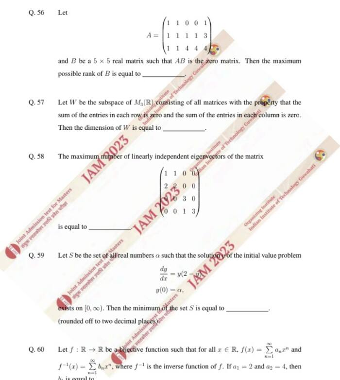 IIT JAM 2023 Mathematics (MA) Question Papers