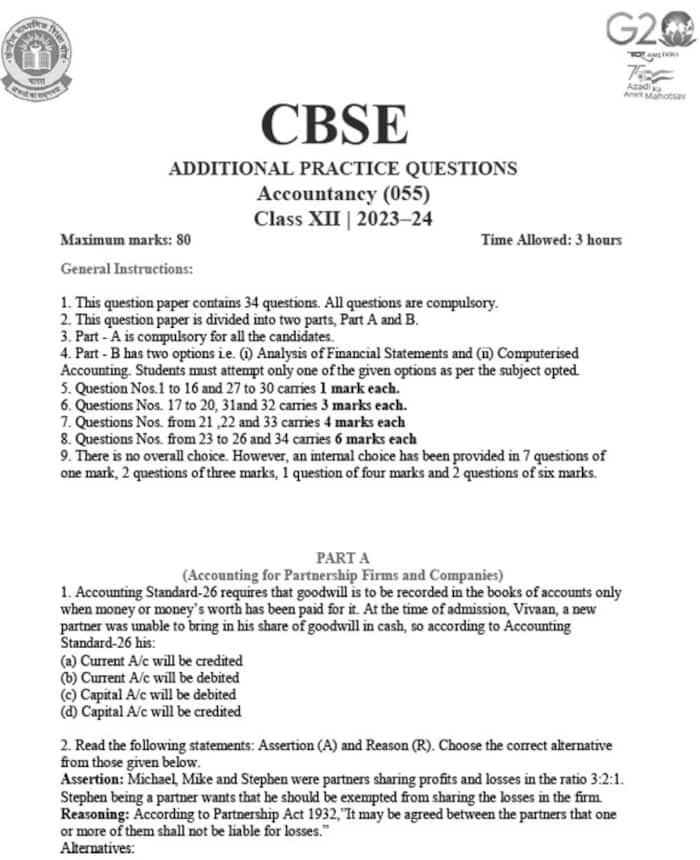 CBSE Class 12 Accountancy Additional Practice Question Papers 2023–24