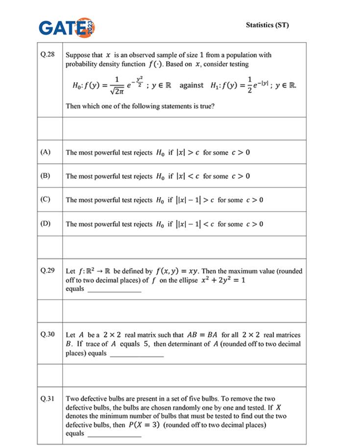 GATE 2023 Statistics Question Papers