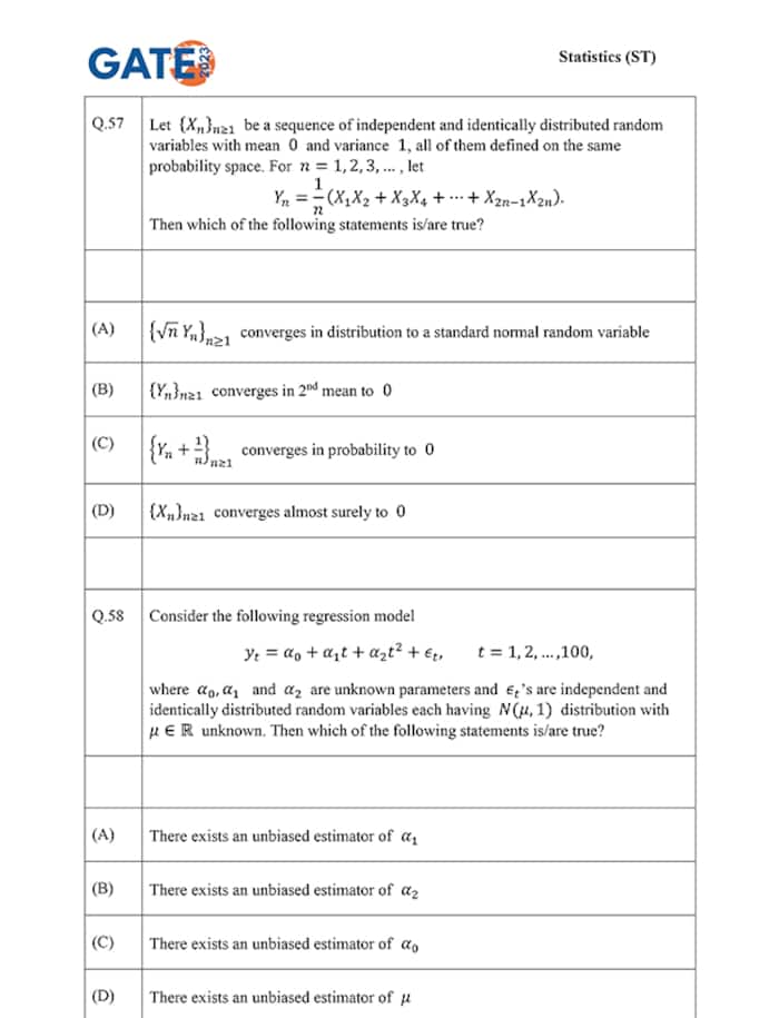 GATE 2023 Statistics Question Papers