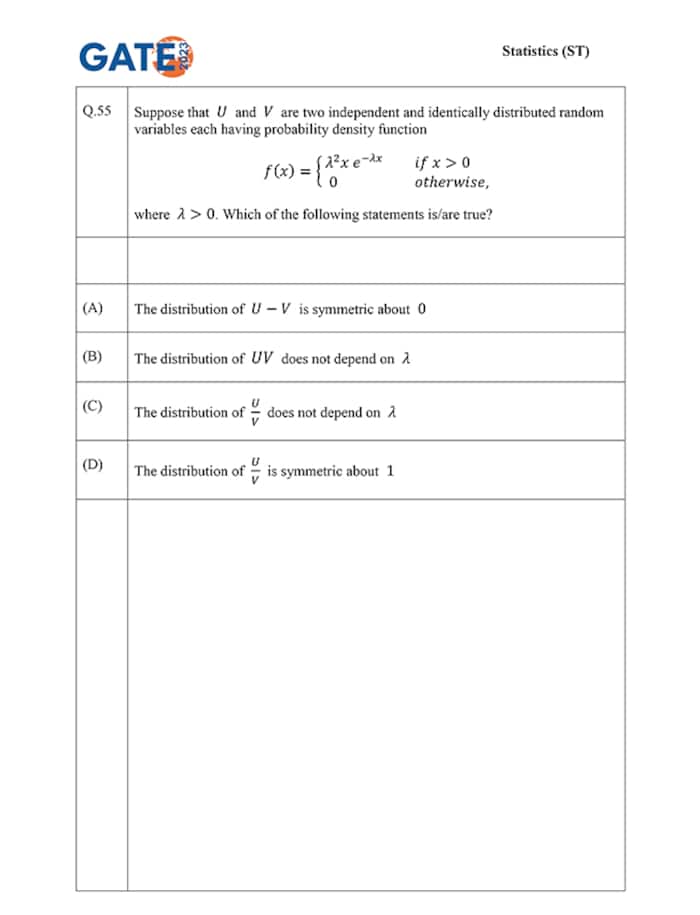 GATE 2023 Statistics Question Papers