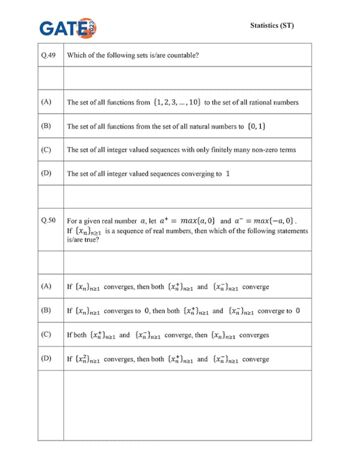 GATE 2023 Statistics Question Papers