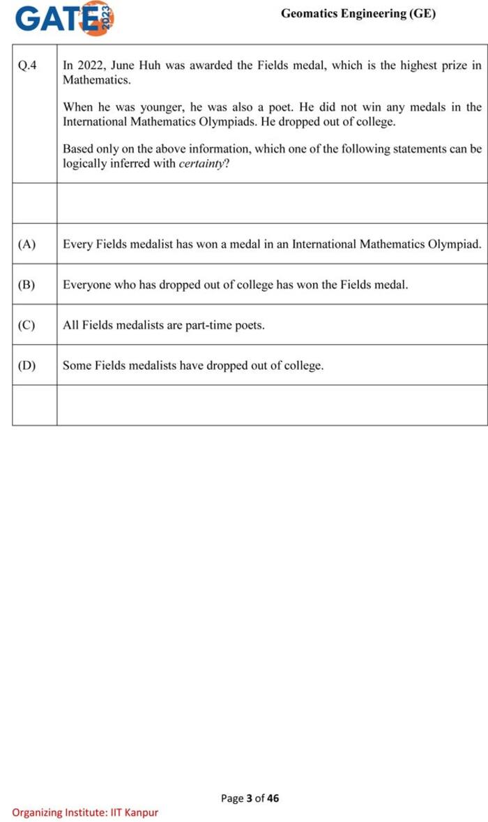 GATE 2023 Geomatics Engineering (GE) Question Paper