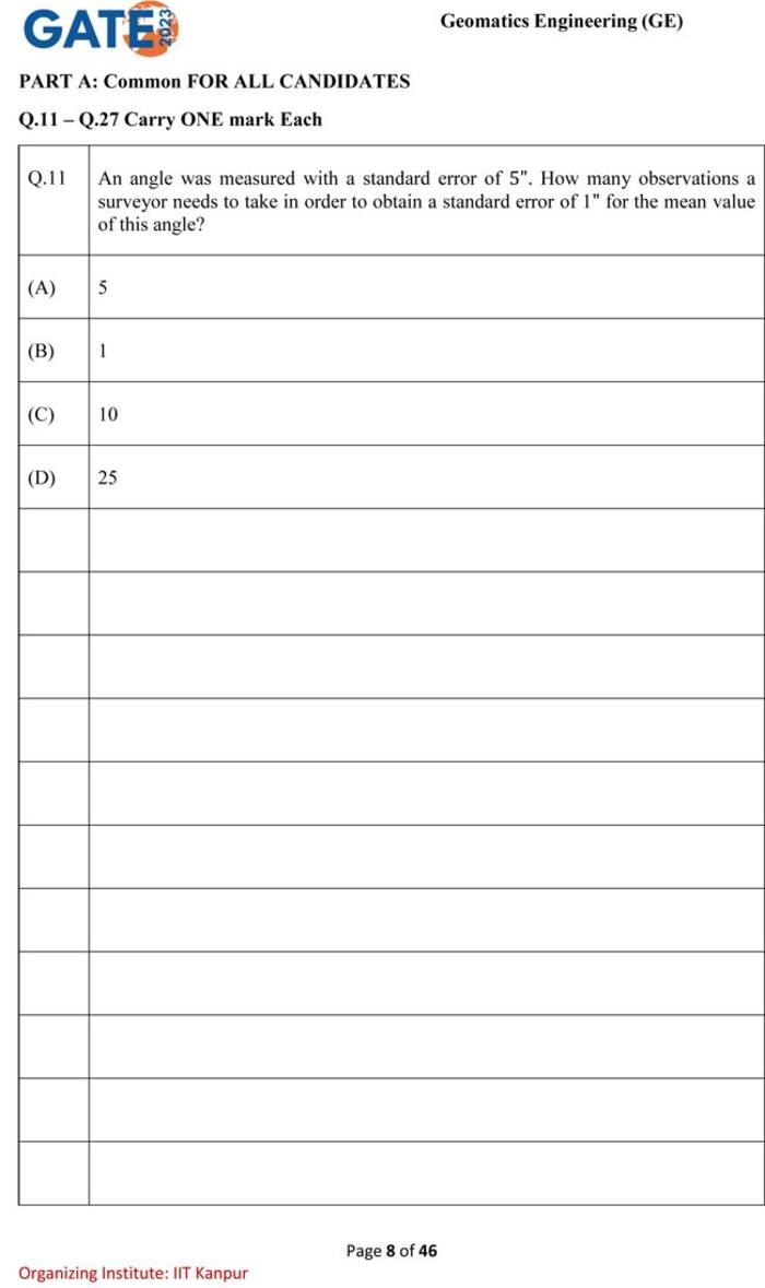 GATE 2023 Geomatics Engineering (GE) Question Paper