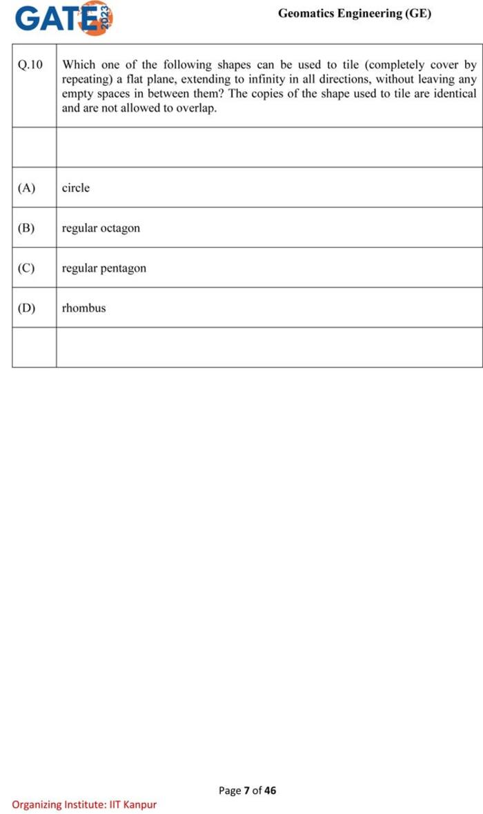 GATE 2023 Geomatics Engineering (GE) Question Paper