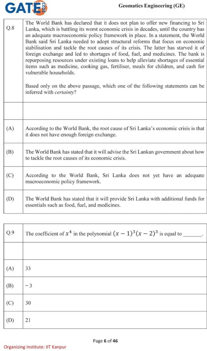 GATE 2023 Geomatics Engineering (GE) Question Paper