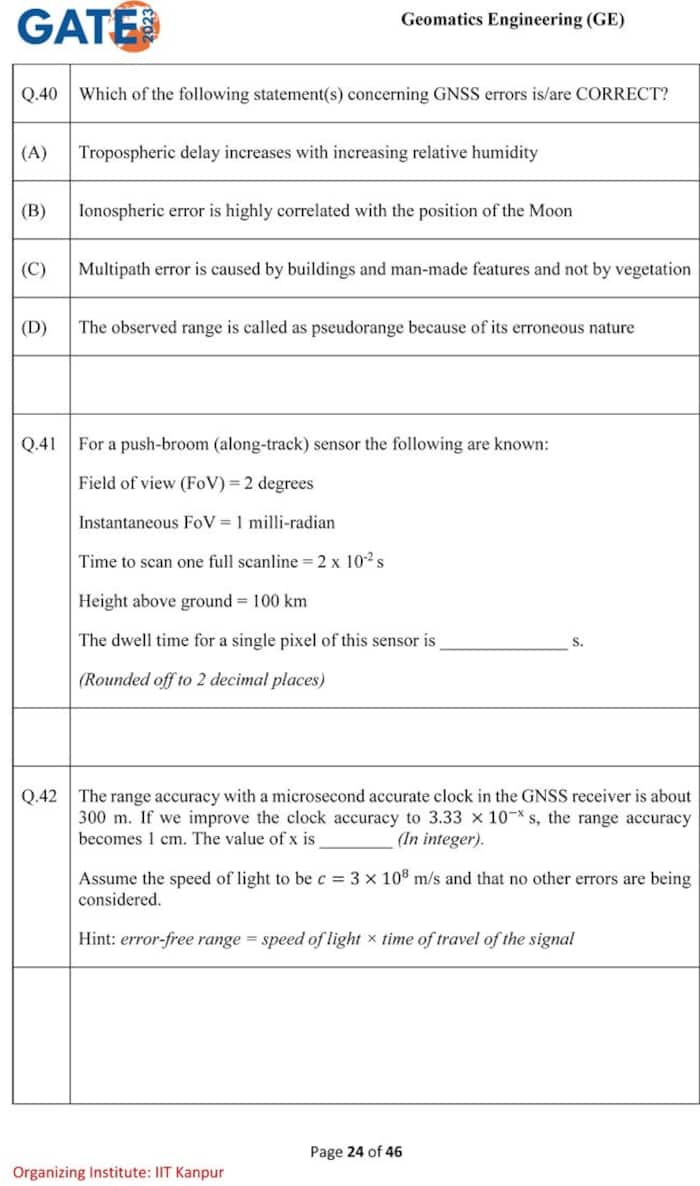 GATE 2023 Geomatics Engineering (GE) Question Paper