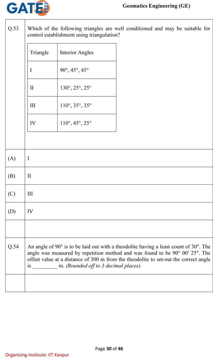 GATE 2023 Geomatics Engineering (GE) Question Paper