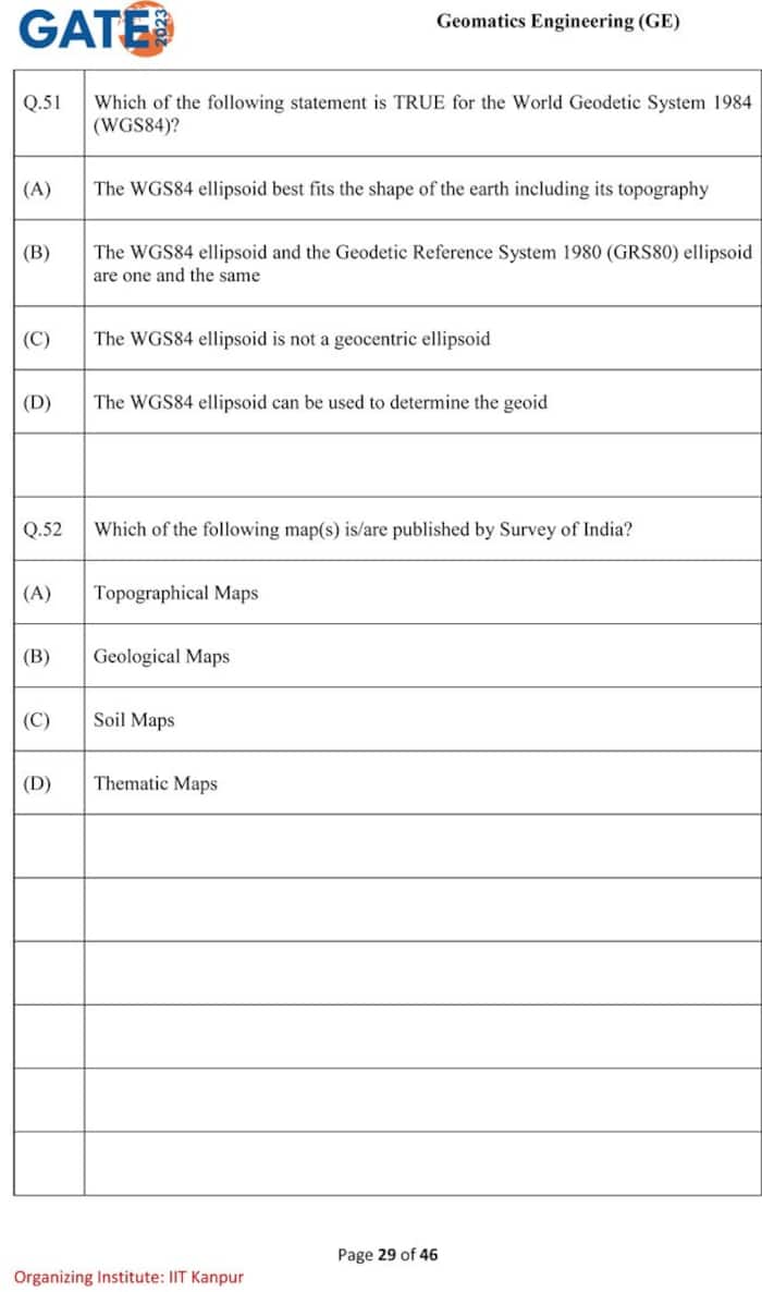 GATE 2023 Geomatics Engineering (GE) Question Paper