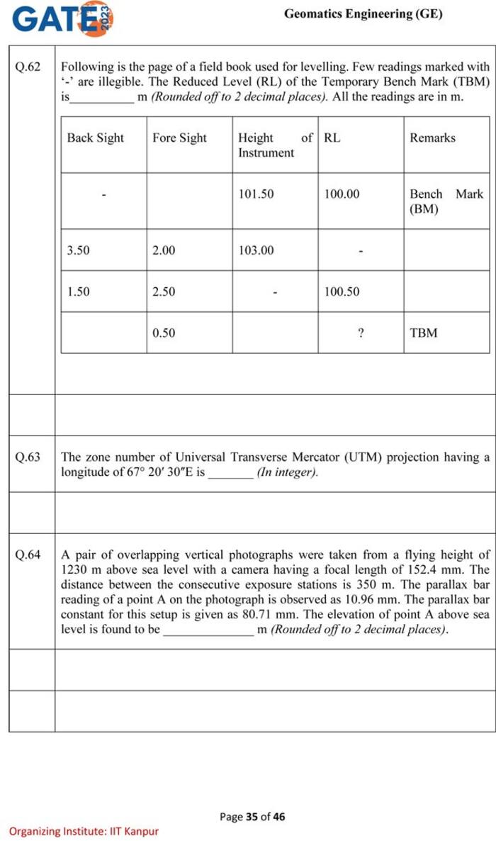 GATE 2023 Geomatics Engineering (GE) Question Paper