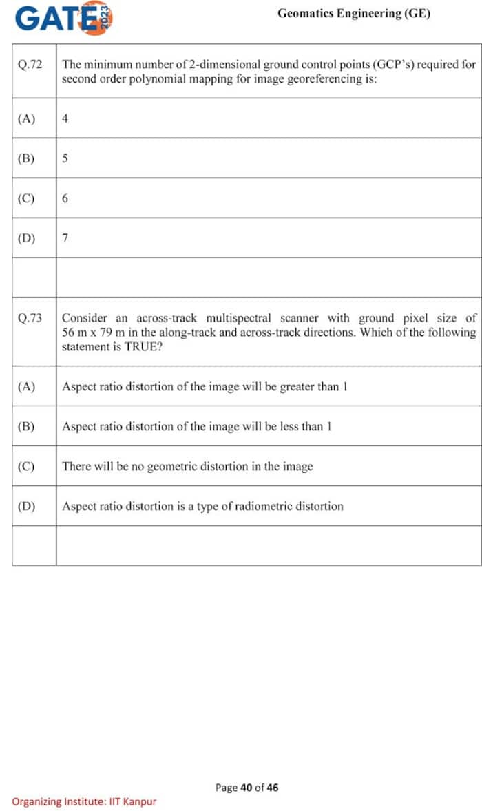 GATE 2023 Geomatics Engineering (GE) Question Paper